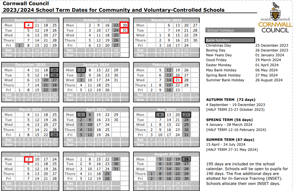 Term Dates | Perranporth School